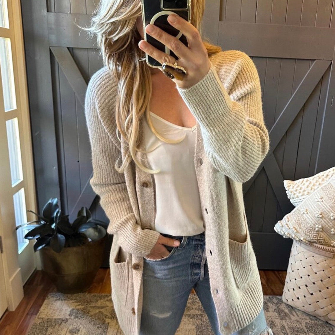 Classic Button Front Long Cardigan in Oatmeal – Lavender Tribe